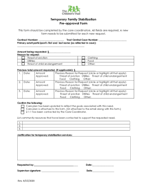 Fillable Online Temporary Family Stabilization Pre-approval Form Fax ...