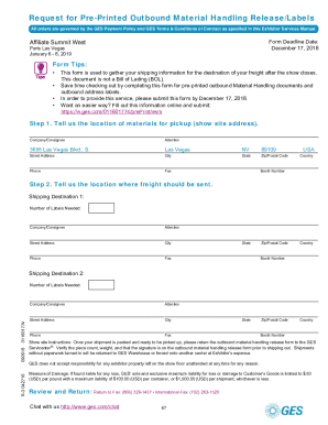 Fillable Online Request for Pre-Printed Outbound Material Handling ...