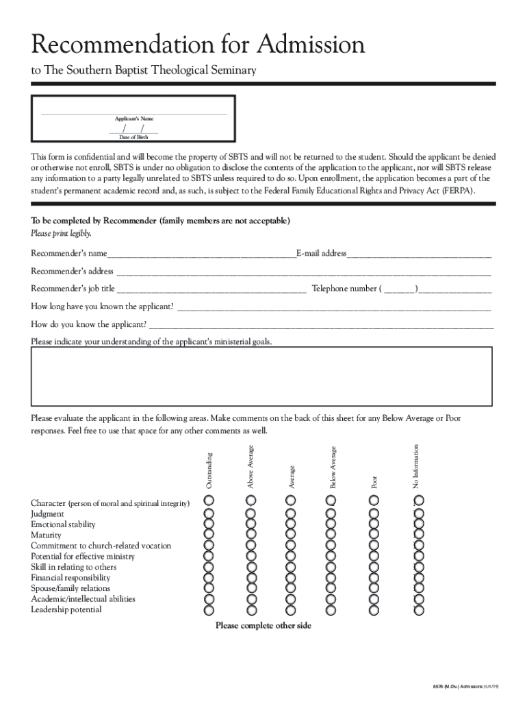 Fillable Online Application Forms - The Southern Baptist Theological ...