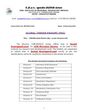 Fillable Online GLOBAL TENDER ENQUIRY (PAC) - CSIR-IMTech Fax Email ...