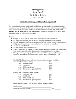 Fillable Online Contact Lens Fitting and Evaluation Agreement Fax Email ...