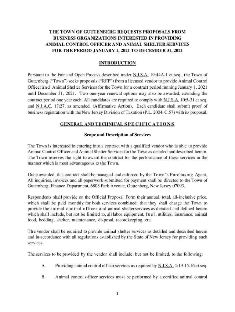 Fillable Online RFP Animal Control Officer and Investiagtor and Animal ...
