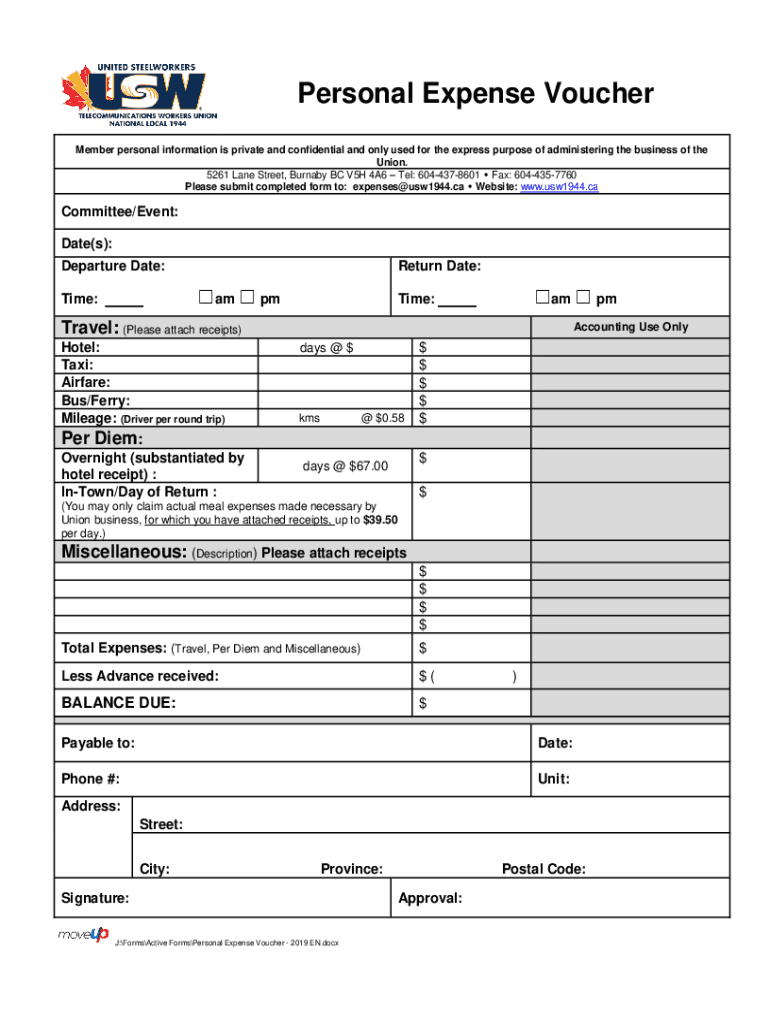 Fillable Online Personal Expense Voucher Fax Email Print - pdfFiller