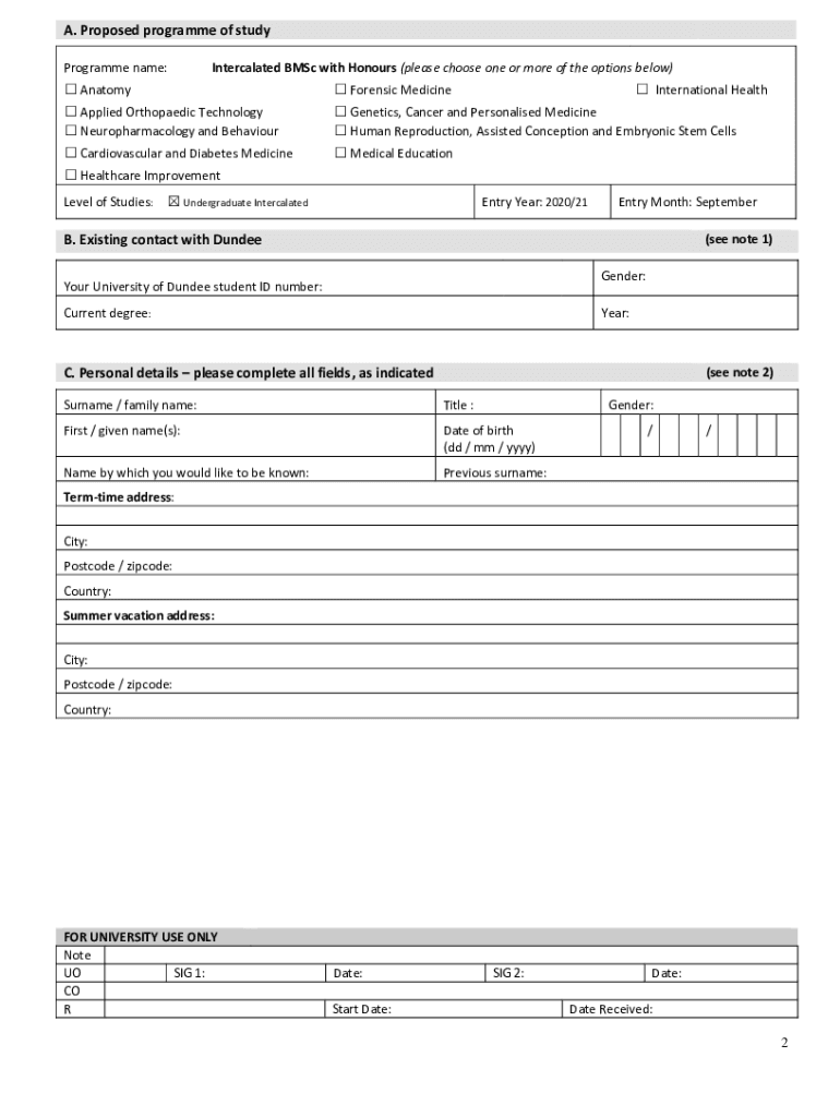 Fillable Online Intercalated BMSC (with Honours) application form (external) Fax Email Print ...