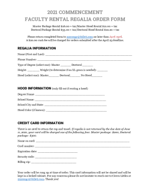 Fillable Online coMMENcEMENt Academic Apparel Faculty Order Form ...