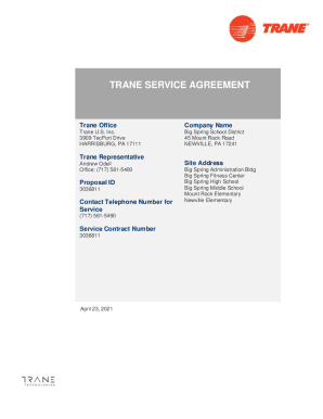 Fillable Online TRANE SERVICE AGREEMENT Fax Email Print - pdfFiller