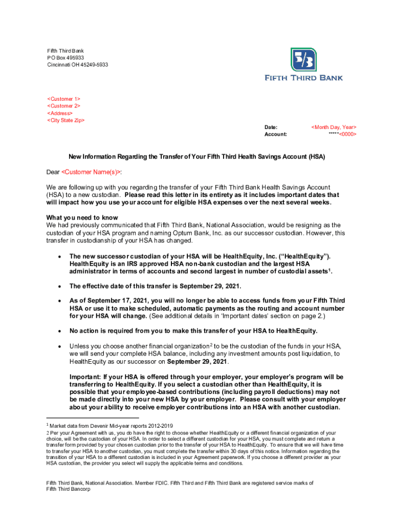 Fillable Online Fifth Third Bank HSA Mail In Contribution Form Fax ...