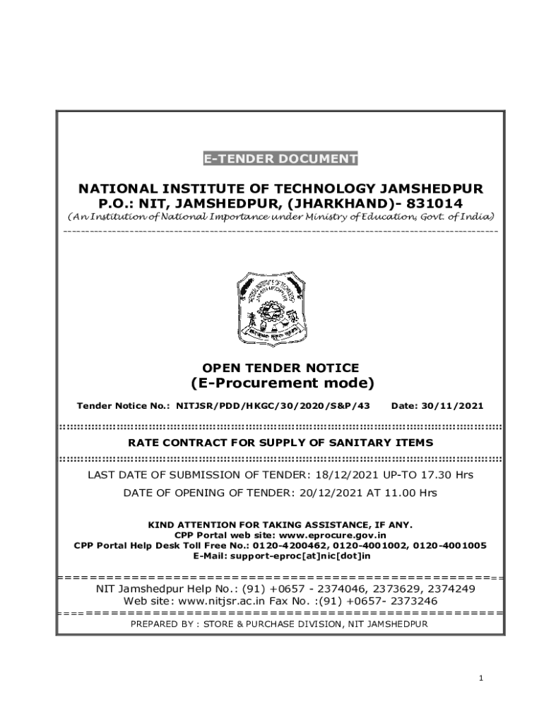 Fillable Online open tender notice document - NIT Jamshedpur Fax Email Print - pdfFiller