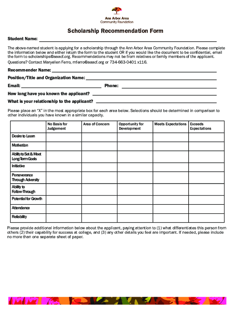 Fillable Online Recomendation Form.pdf - Scholarship Recommendation Form... Fax Email Print ...