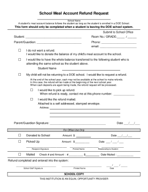 Fillable Online School Meal Account Refund Form (03844185x9EF3B) Fax ...