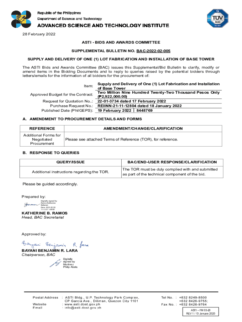 Fillable Online asti dost gov Invitation to Bid - University of the ...