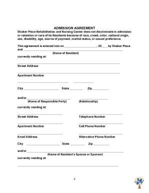 Fillable Online ADMISSION AGREEMENT Fax Email Print - pdfFiller