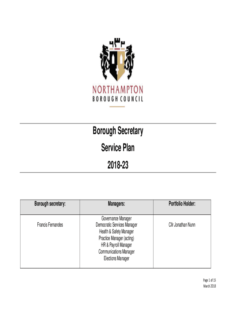 Fillable Online Borough Secretary Service Plan 2018-23Northampton.gov ...