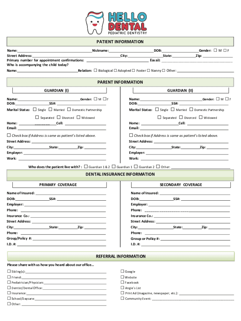 Fillable Online New Patient Forms - Dental Care 4 Kids Fax Email Print - pdfFiller