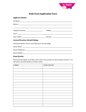 Fillable Online Sixth Form Application Form.docx Fax Email Print - pdfFiller