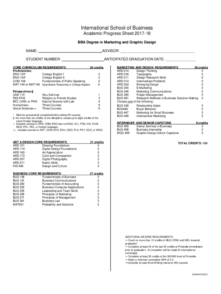 Fillable Online BBA-in-Marketing-Graphic-Design-PROGRESS-SHEET-2018 ...
