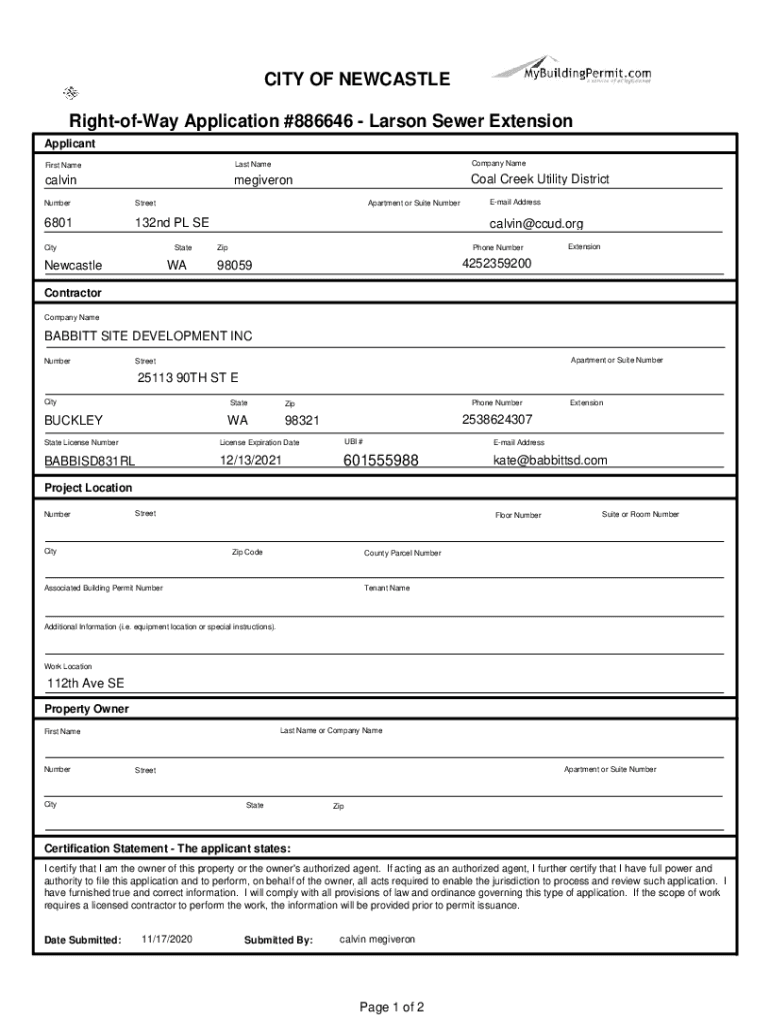 Fillable Online Right-of-Way Use Permits - City of Newcastle Fax Email Print - pdfFiller