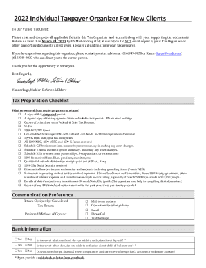 Fillable Online 2022 Individual Taxpayer Organizer For New Clients Fax ...