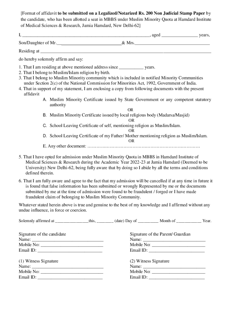 Fillable Online 1 Format of affidavit to be made on a non-judicial ...