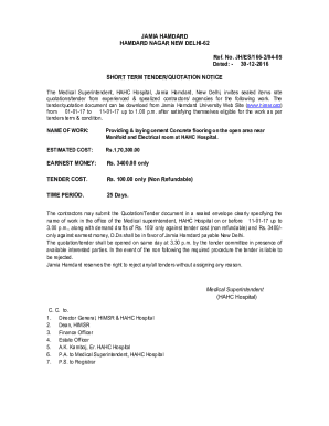 Fillable Online 30-12-2016 SHORT TERM TENDER/QUOTATION NOTICE E Fax ...