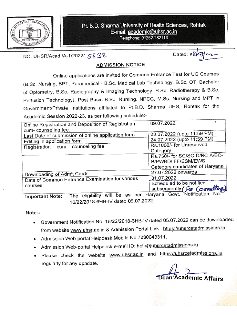 Fillable Online 2023 me pgims rothak ka bsc nursing ka application form kab ... Fax Email Print ...