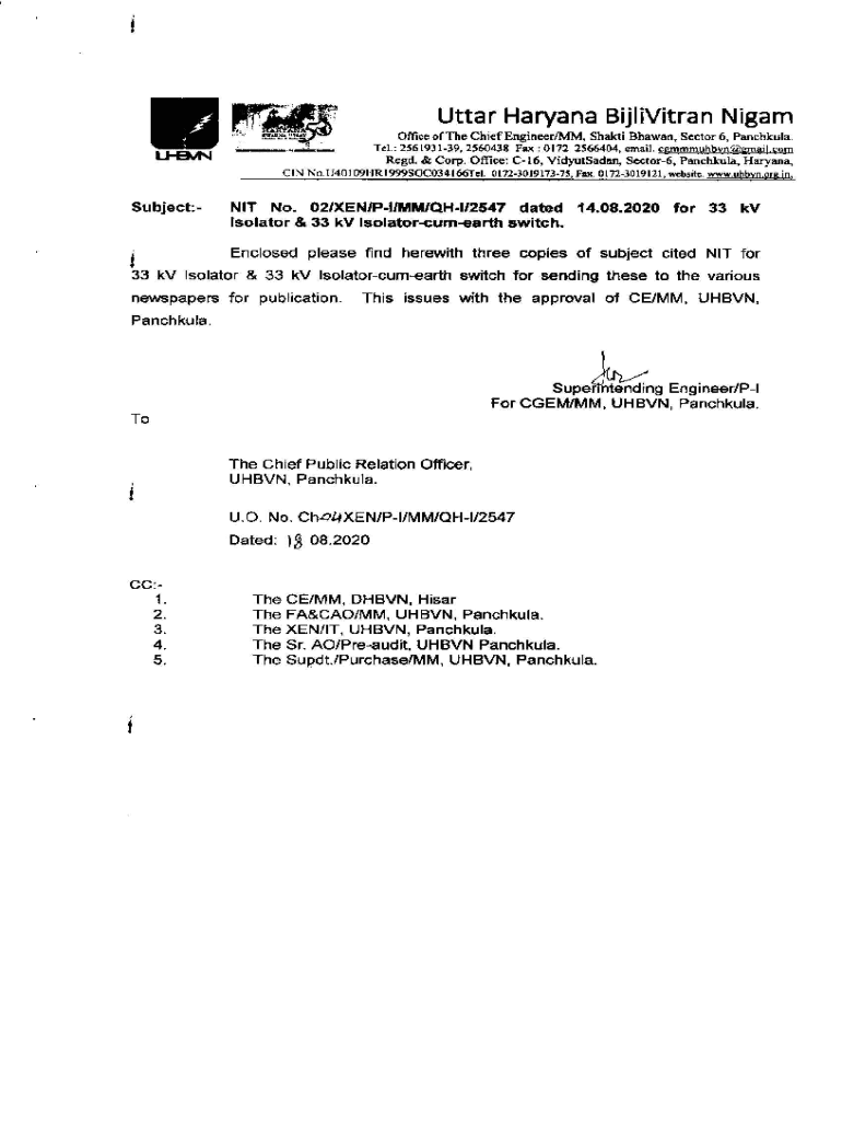Fillable Online Uttar Haryana Bijli Vitran Nigam Limited Fax Email Print - pdfFiller