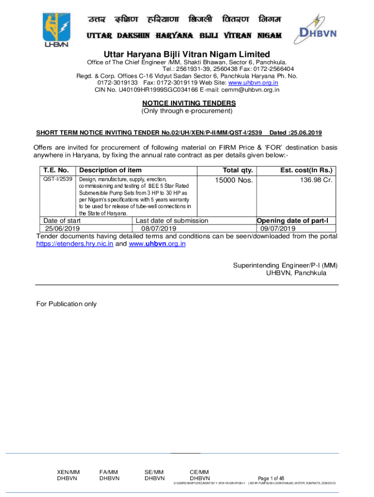Fillable Online uhbvn org SHORT TERM NOTICE INVITING TENDER No Fax ...