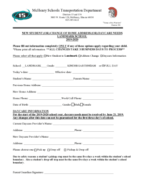 Fillable Online Bus Request Landmark Change Address-Daycare 2019-2020 ...