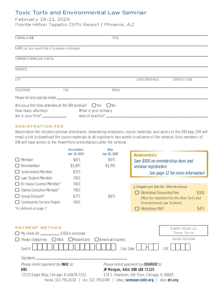 Fillable Online Toxic Torts and Environmental Law Seminar 2020 registration form Fax Email Print ...