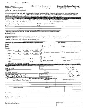 Fillable Online dnr wisconsin Wisconsin DNR Geographic Name Proposal ...