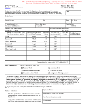 Fillable Online dnr wisconsin Tract 1-22 SN Bid Form. Timber Sales Fax ...