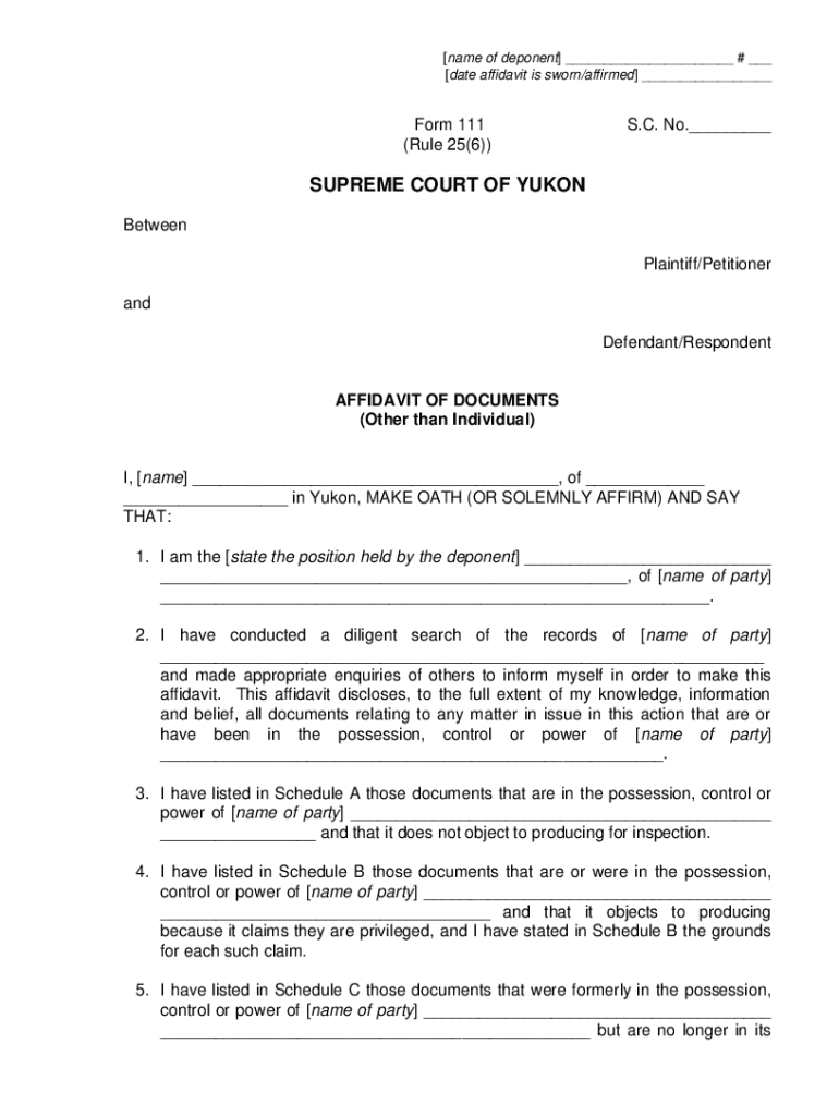 Fillable Online Form 111 (Word Format) - Yukon courts Fax Email Print ...