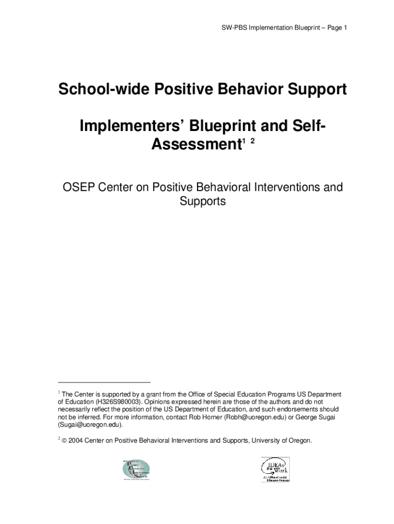 Fillable Online School-wide Positive Behavior Support Implementers Blueprint and Self-Assessment ...
