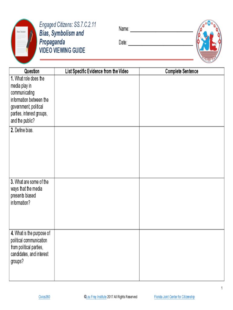 Fillable Online SS.7.C.2.11 Bias, Symbolism and Propaganda READING ...