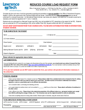 Fillable Online Reduced Course Load Request form Fax Email Print - pdfFiller