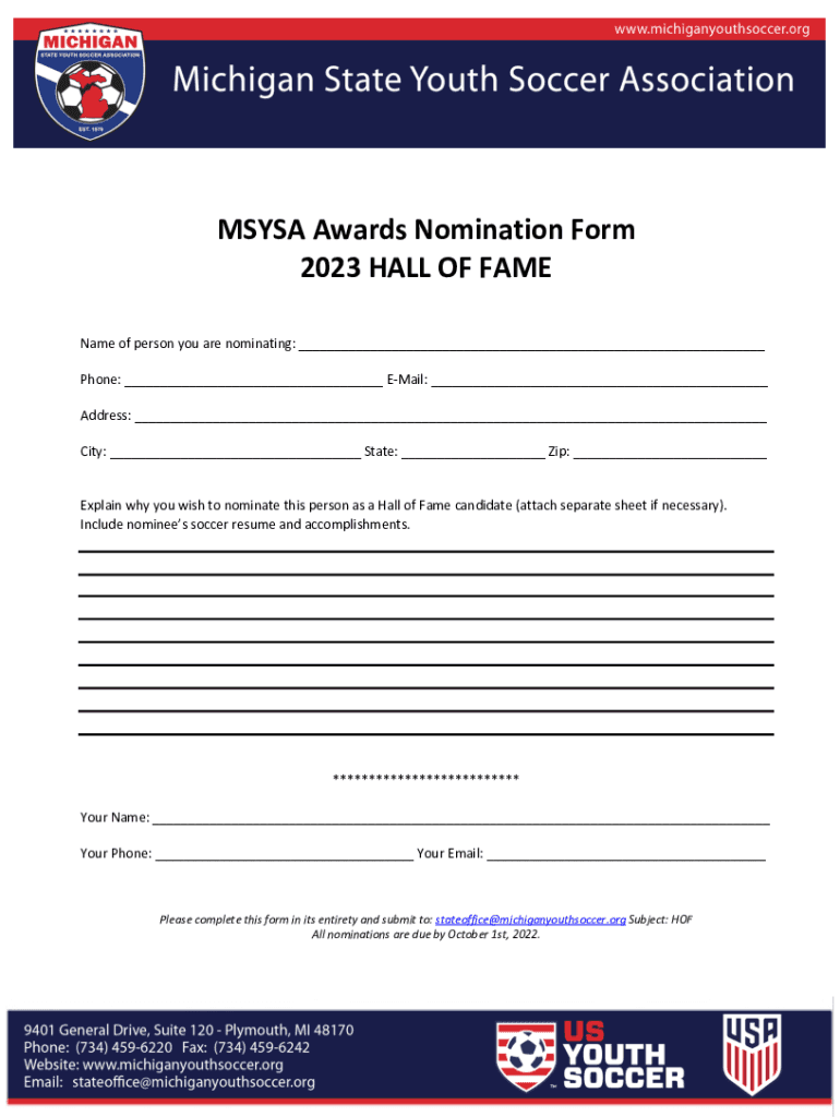 Fillable Online HOF Nomination Form Fax Email Print - pdfFiller