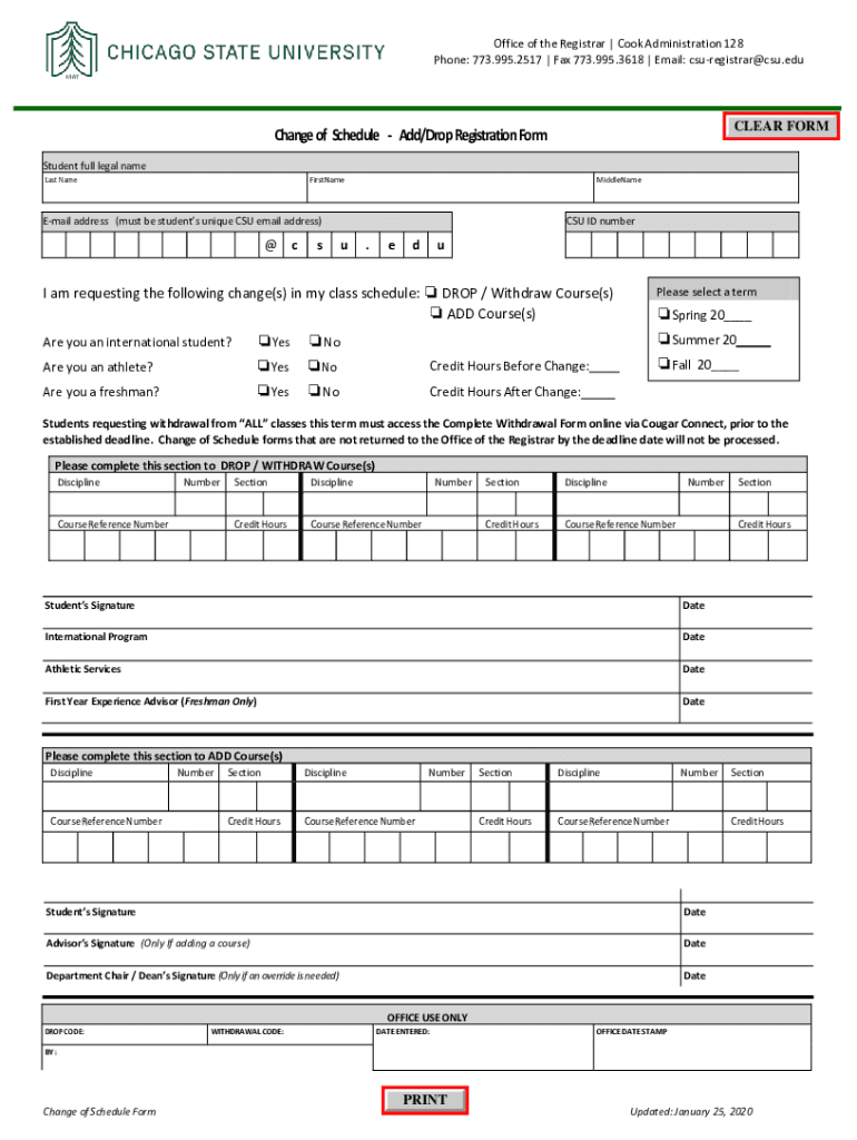 Fillable Online Change of Schedule Form Fax Email Print - pdfFiller