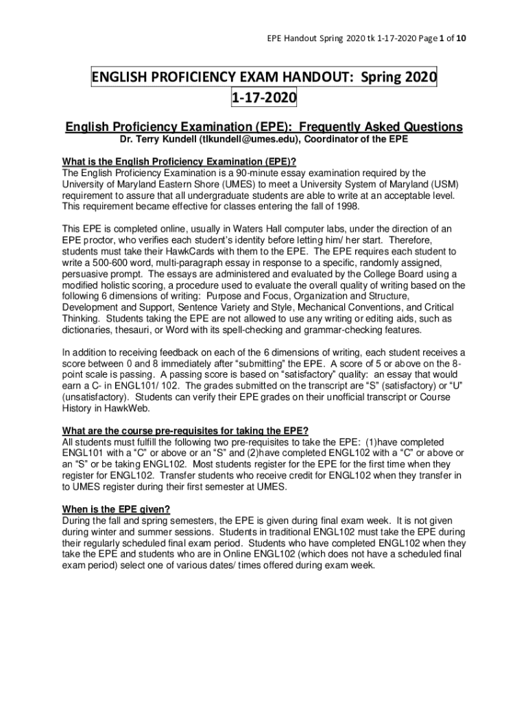 Fillable Online English Proficiency Examination (EPE) Fax Email Print ...