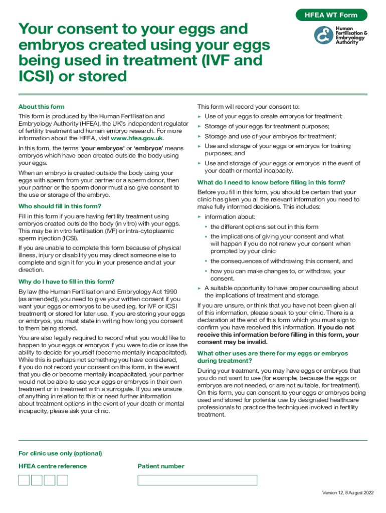 Fillable Online Women's consent to treatment and storage form (IVF and ...