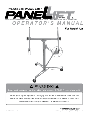 Fillable Online DRYWALL PANEL LIFTER INSTRUCTION MANUAL Fax Email Print ...