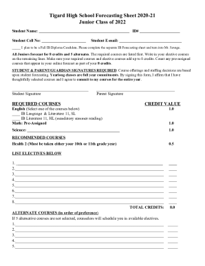Fillable Online Tigard High School Forecasting Sheet 2020-21 Junior ...