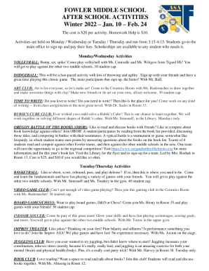 Fillable Online FOWLER MIDDLE SCHOOL AFTER SCHOOL ACTIVITIES ... Fax ...