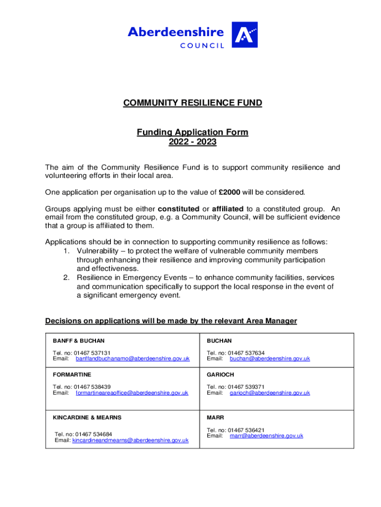 Fillable Online Community Resilience Fund Application Fax Email Print - pdfFiller