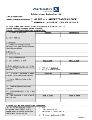 Fillable Online Street Trader Application Form - Aberdeenshire Council ...