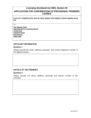 Fillable Online Confirmation of a provisional premises licence application form Fax Email Print ...