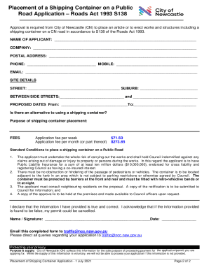 Fillable Online newcastle nsw gov Placement of a Shipping Container on ...