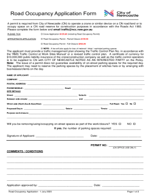 Fillable Online newcastle nsw gov Road Occupancy Application Form Road ... - City of Newcastle ...