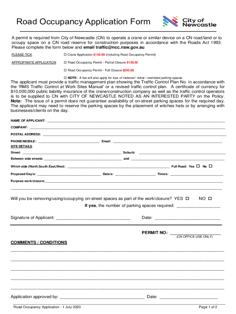 Fillable Online newcastle nsw gov Road Occupancy Application Form Road ... - City of Newcastle ...