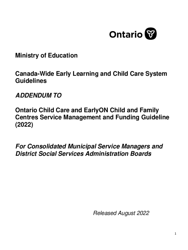 Fillable Online Ministry of Education ADDENDUM TO Ontario Child Care ...