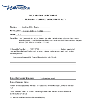 Fillable Online Declaration of Interest Municipal Conflict of Interest Act Fax Email Print ...